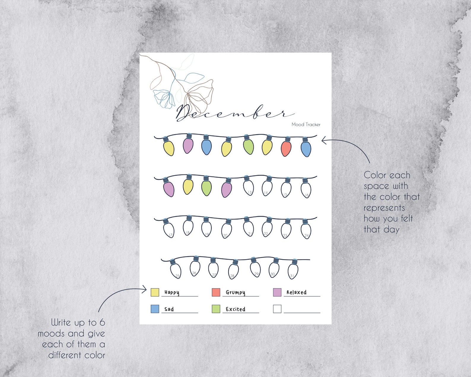 Monthly Mood Tracker PRINTABLE Line Art Flower Mood Tracker - Etsy