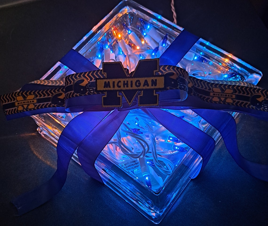 University of Michigan Light up Glass Block - Etsy