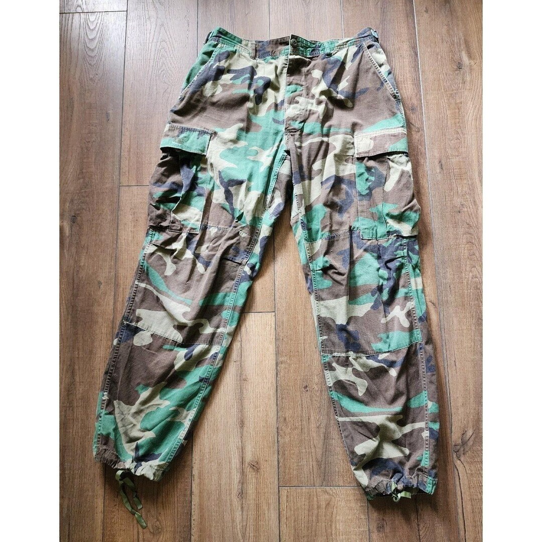 Vintage Army Military Draw String Distressed Worn Camo Cargo Pants ...
