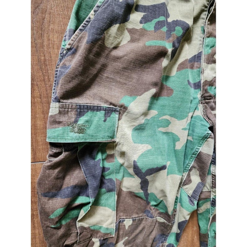 Vintage Army Military Draw String Distressed Worn Camo Cargo Pants ...