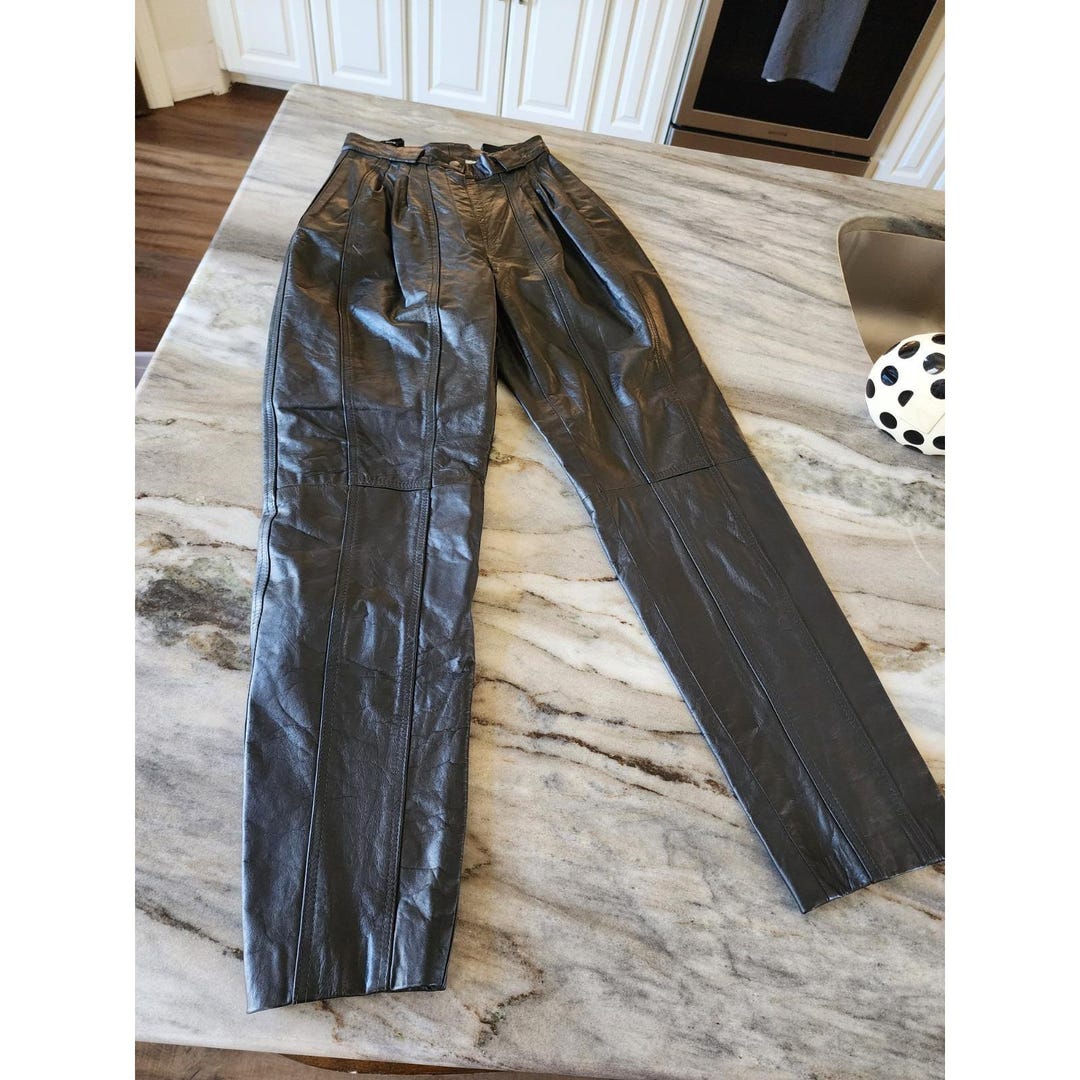 Vintage Arlando Motorcycle Dress High Rise 100% Leather Pleated Black ...