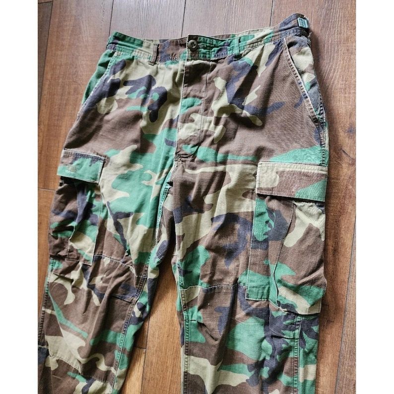 Vintage Army Military Draw String Distressed Worn Camo Cargo Pants ...