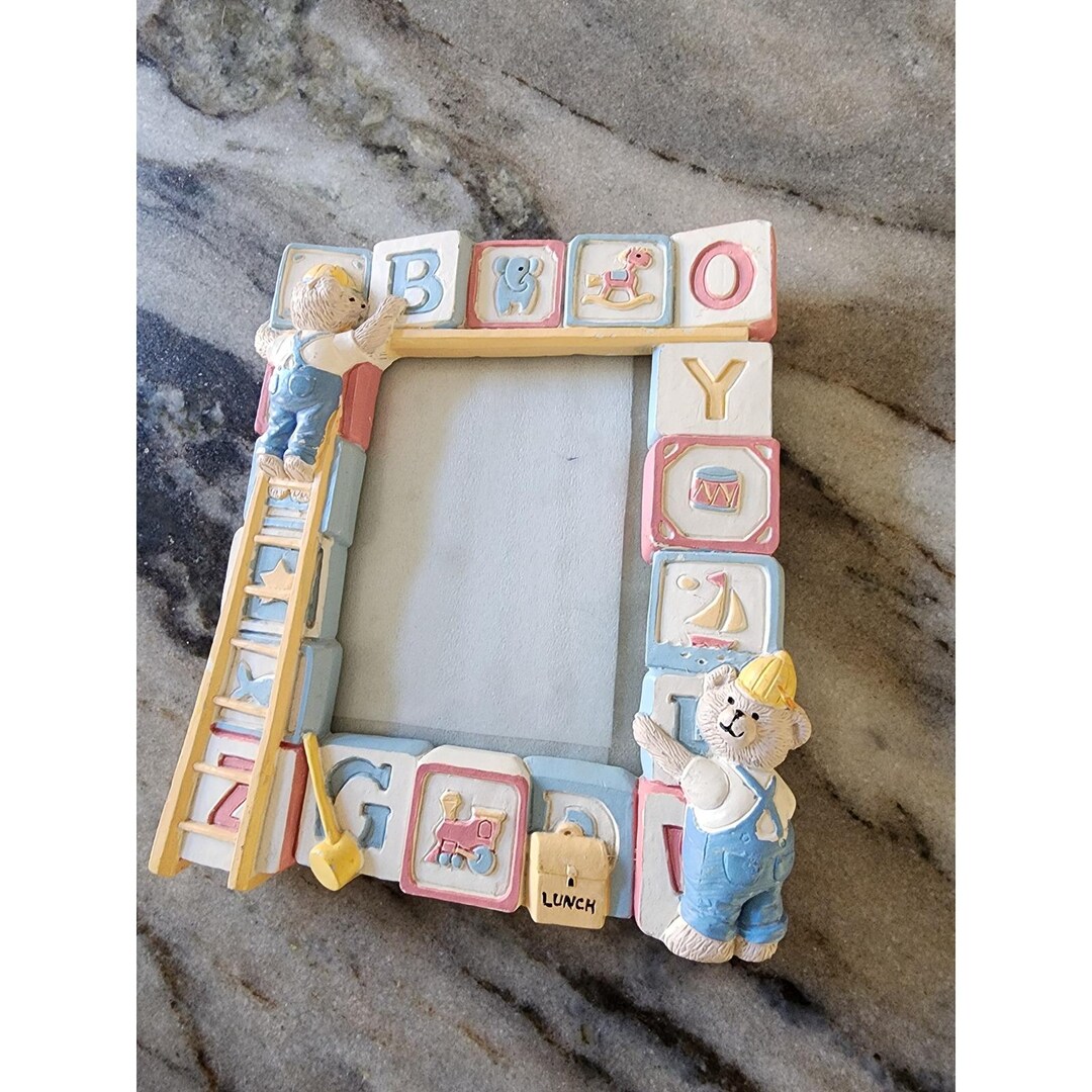 Vintage Baby Photo Frame Blocks Teddy Bears Ladder Alphabet Baby Shower ...