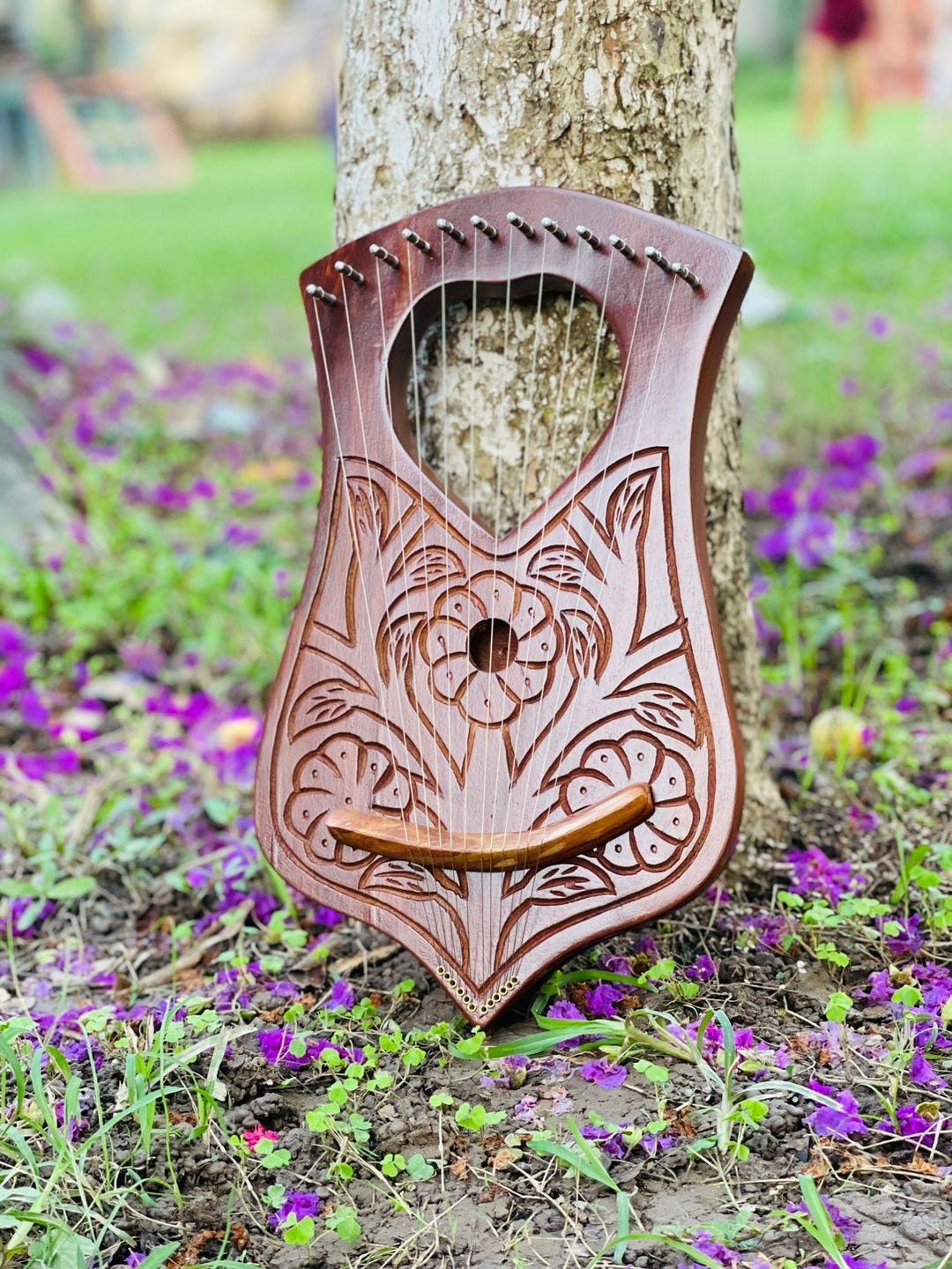 Rosewood Heart Flower Lyre Harp 12 String Handmade Wooden Lyre Harp ...