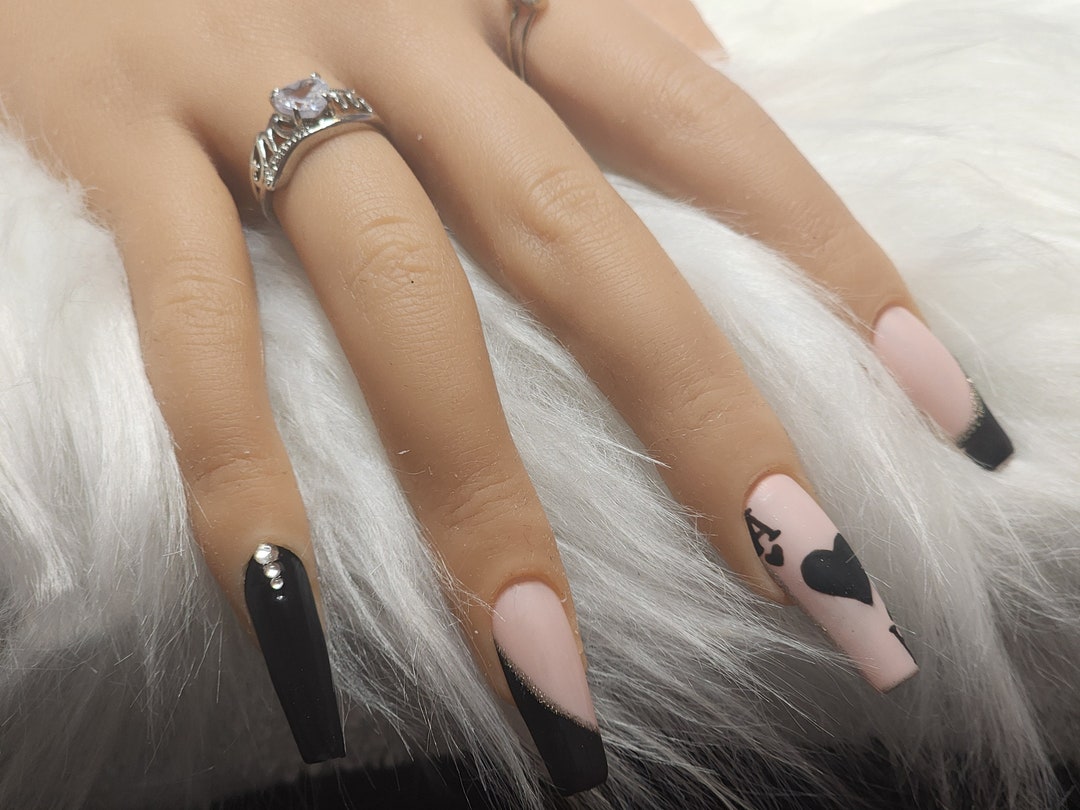 Black Ace of Hearts Press on Nails | Handmade 10 PCS | Ace of Heart ...
