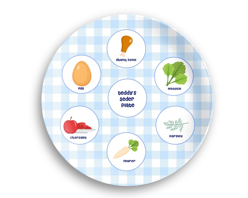 Personalized Seder Plate Gingham Custom Name Plate Kids - Etsy