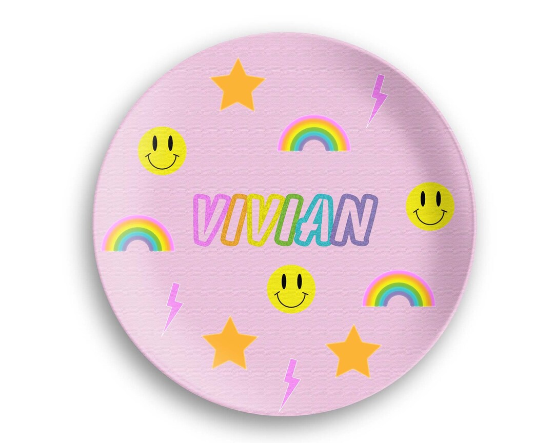 Personalized Tie-dye Rainbow Smiley Plate Custom Name Plate - Etsy