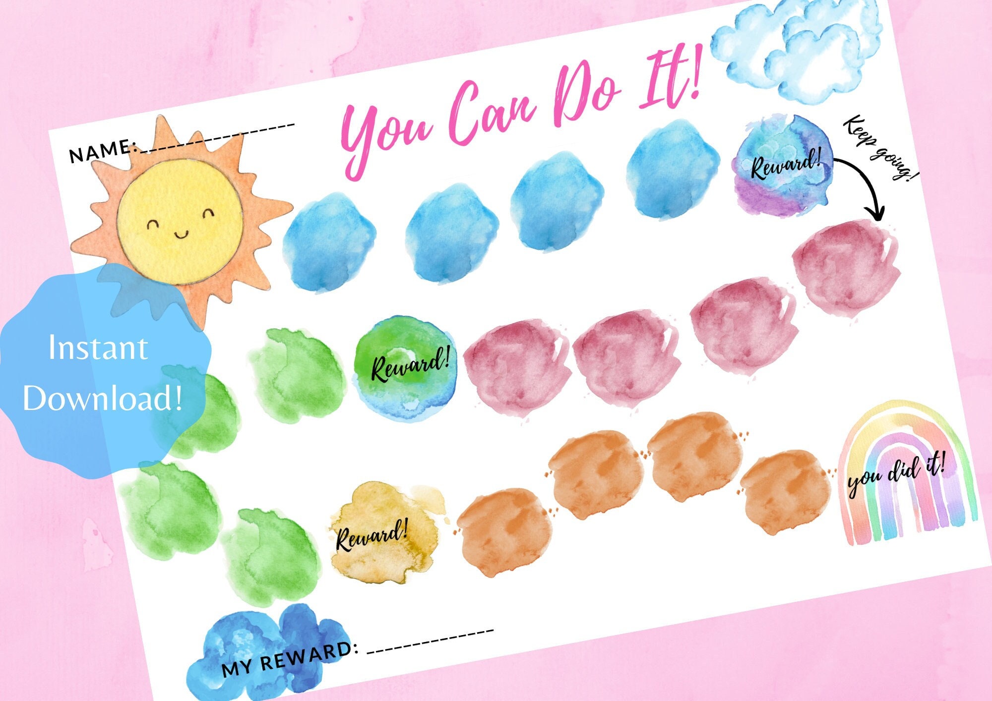 Watercolor Reward Chart Potty Chart Sticker Chart | Etsy México