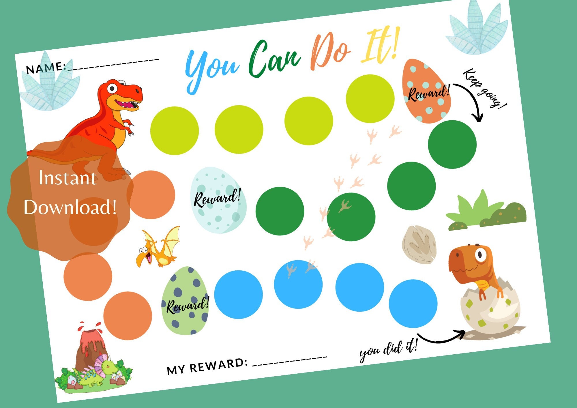 Printable Dinosaur Reward Chart Sticker Reward Chart Toddler - Etsy