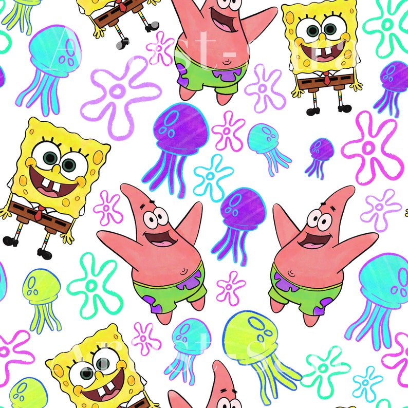 Spongebob Seamless Pattern / Digital Download / Handdrawn / - Etsy