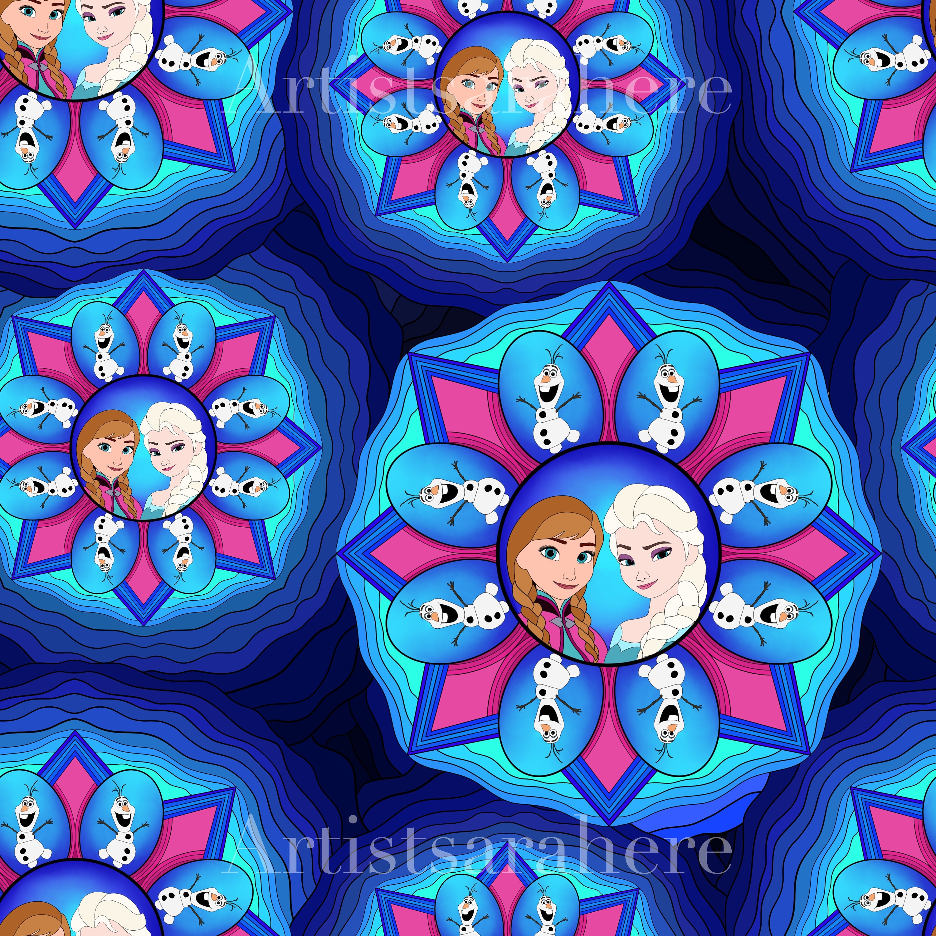 Digital Anna and Olaf seamless pattern handdrawn digital download jpeg ...
