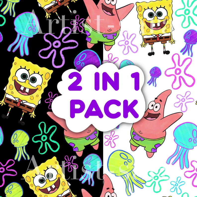 Spongebob Seamless Pattern / Digital Download / Handdrawn / - Etsy