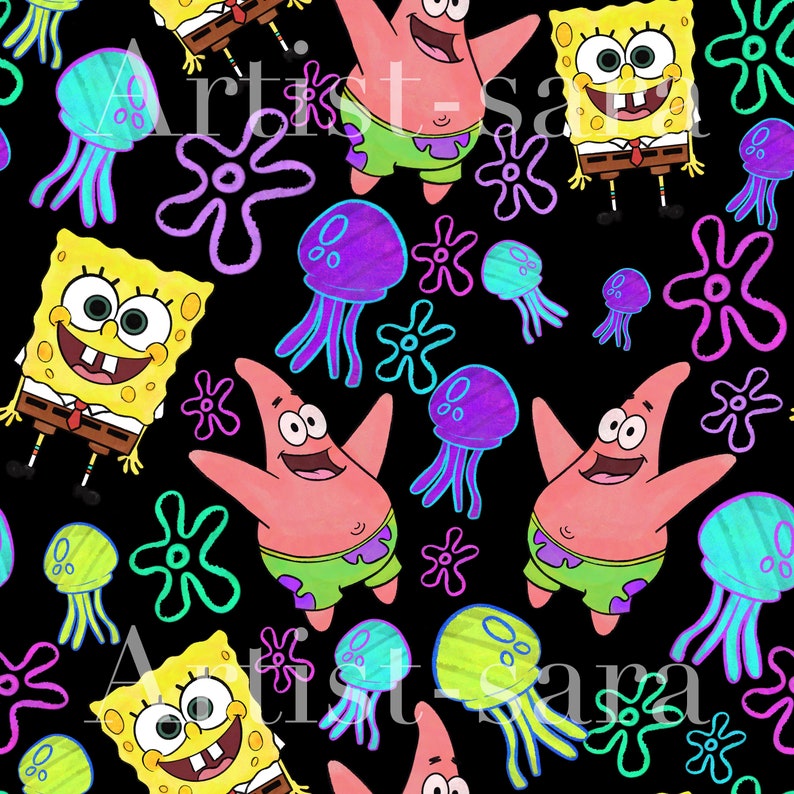 Spongebob Seamless Pattern / Digital Download / Handdrawn / - Etsy