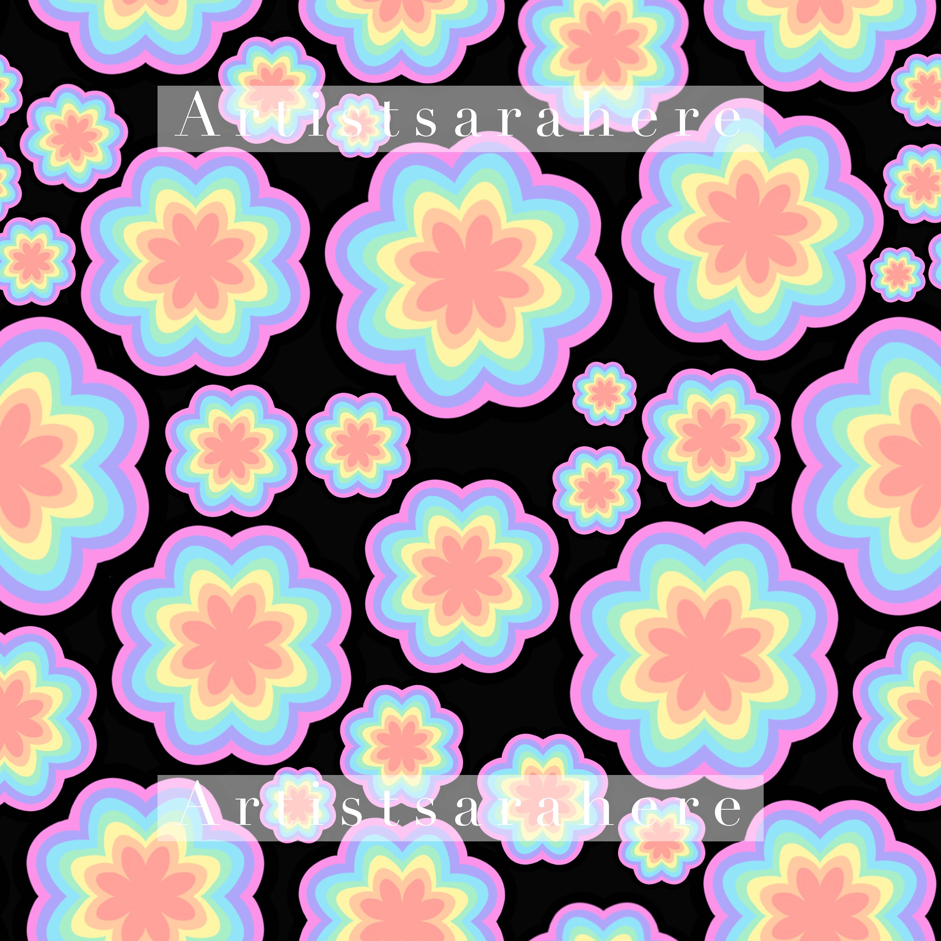 Papercraft Smiley face Pastel Seamless Pattern flowers | spring Rainbow ...