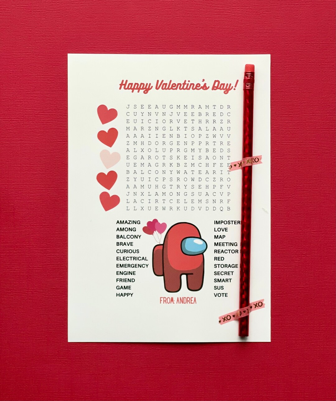 Among Us Valentine's Day Word Search, Valentine's Favors, Classroom ...