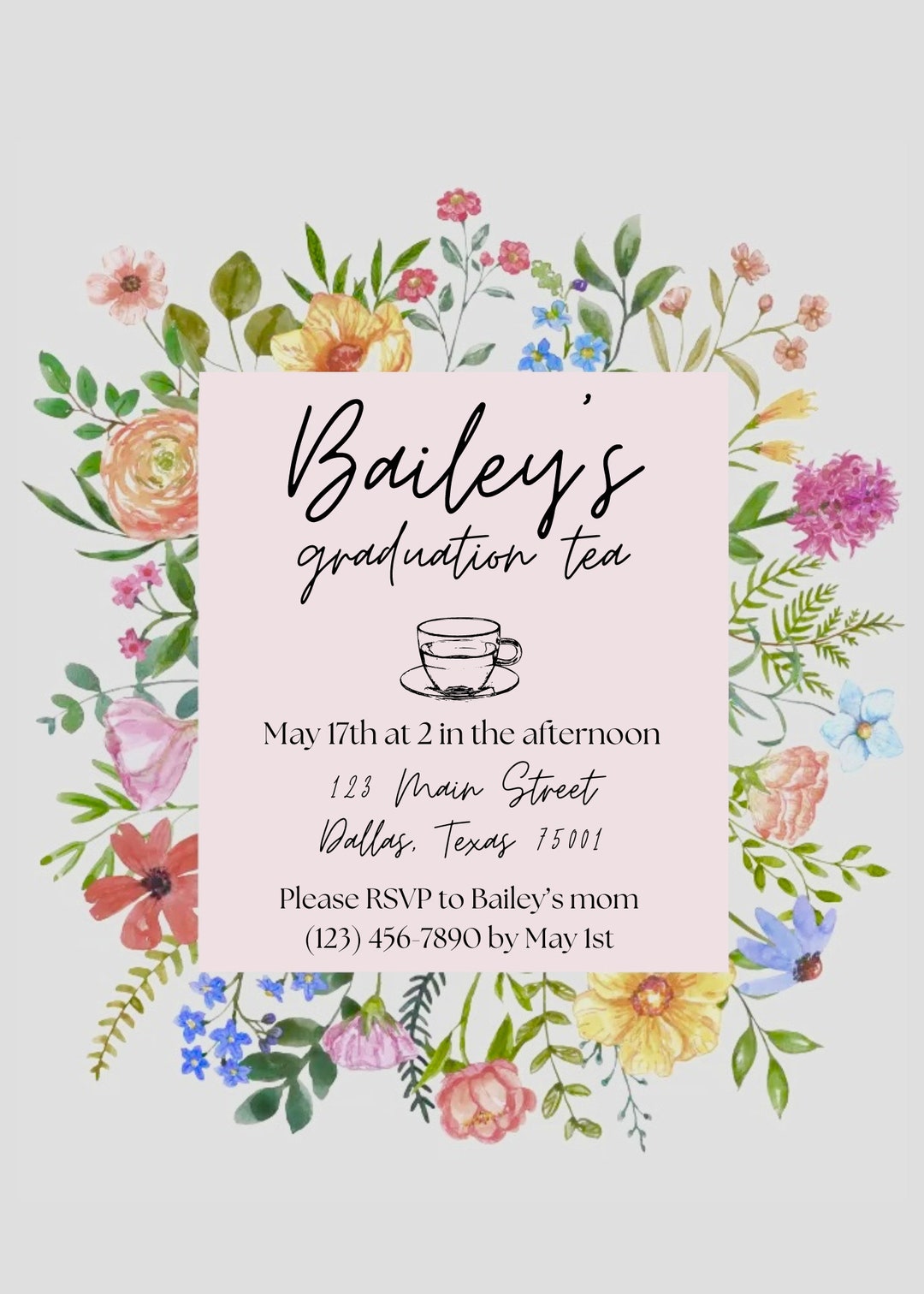 Birthday/graduation Tea Invitation Template - Etsy