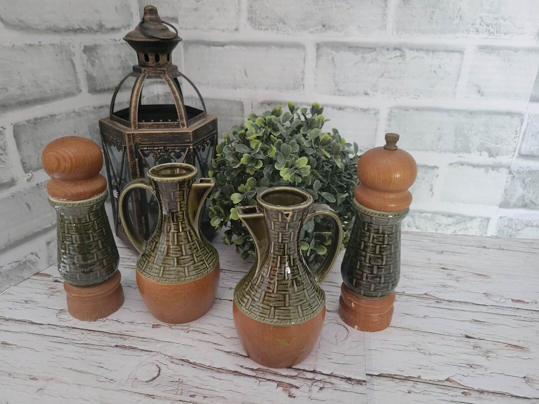 RARE MCM Vintage 1970's Salt, Pepper, Oil & Vinegar Condiment Set ...
