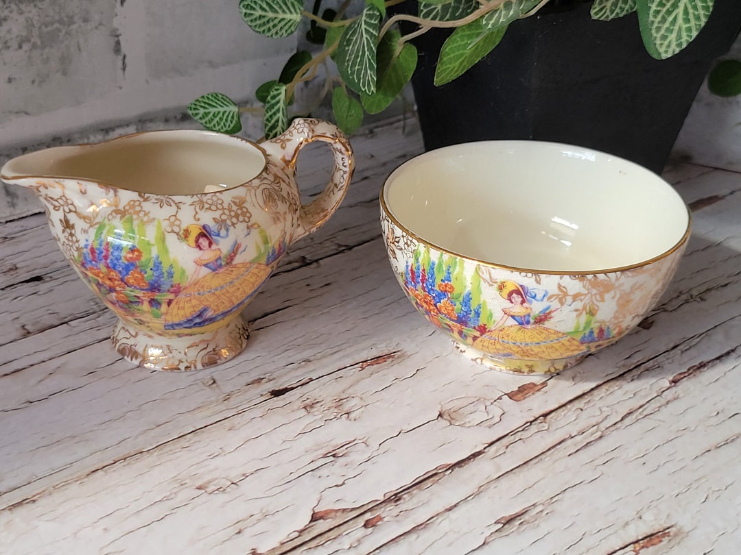 Vintage H&K Tunstall Fine China Cream and Sugar Set: 1940s Floral ...