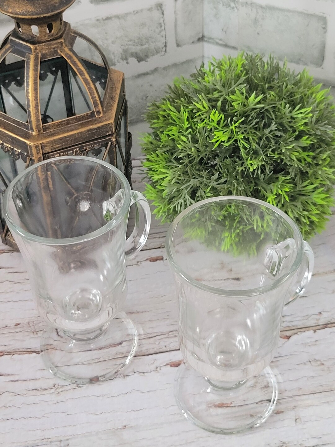 Vintage Glass Plain Heavy Glass Stemmed Mug Set 2 Pieces - Etsy