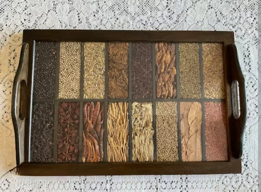 RARE- Vintage 1970's Wooden Shadow Box Tray With Real Spices - Etsy