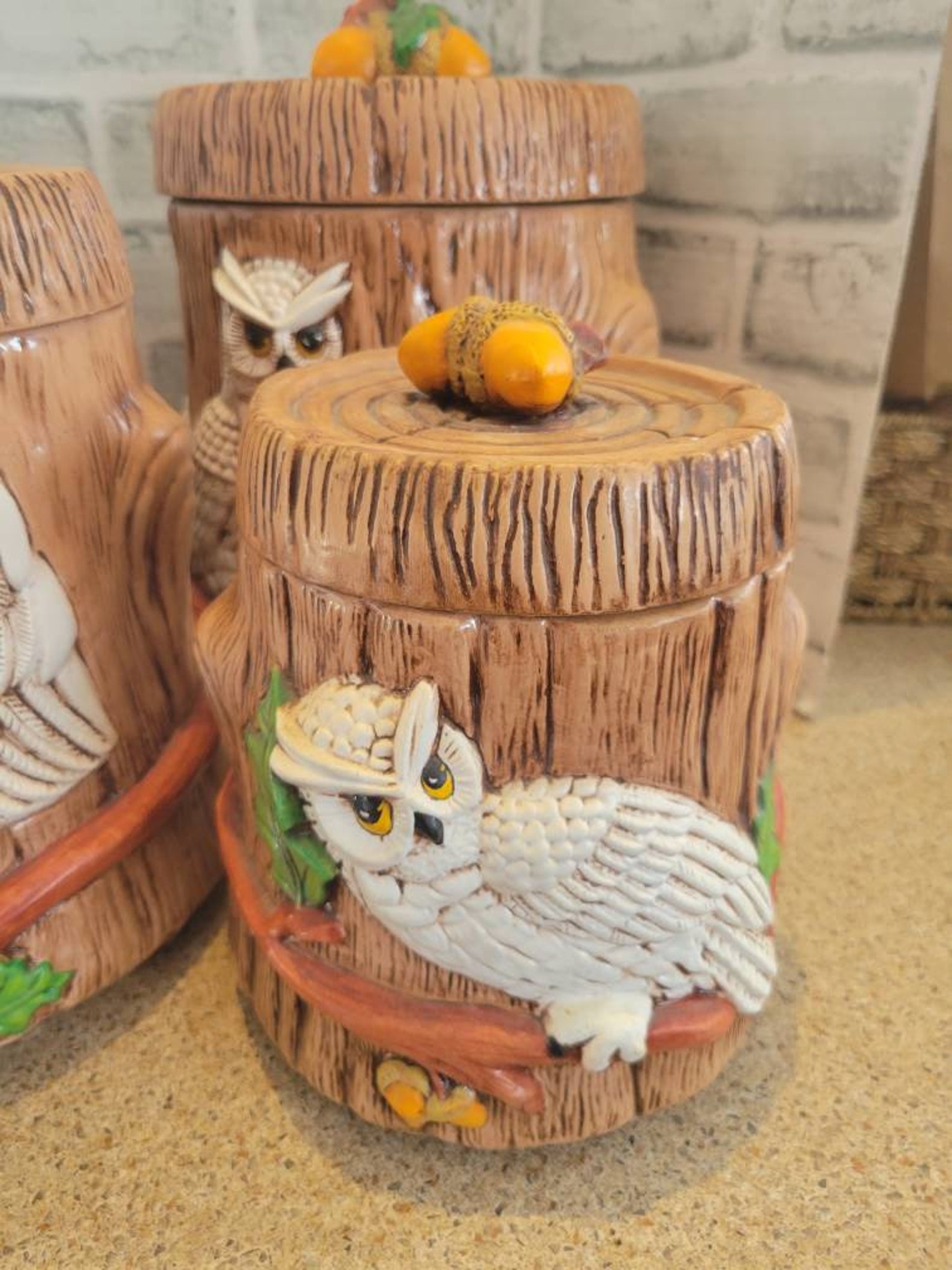 RARE MCM 1970's Hand-painted Ceramic Owl Cannister Set Set of 5 Pieces ...