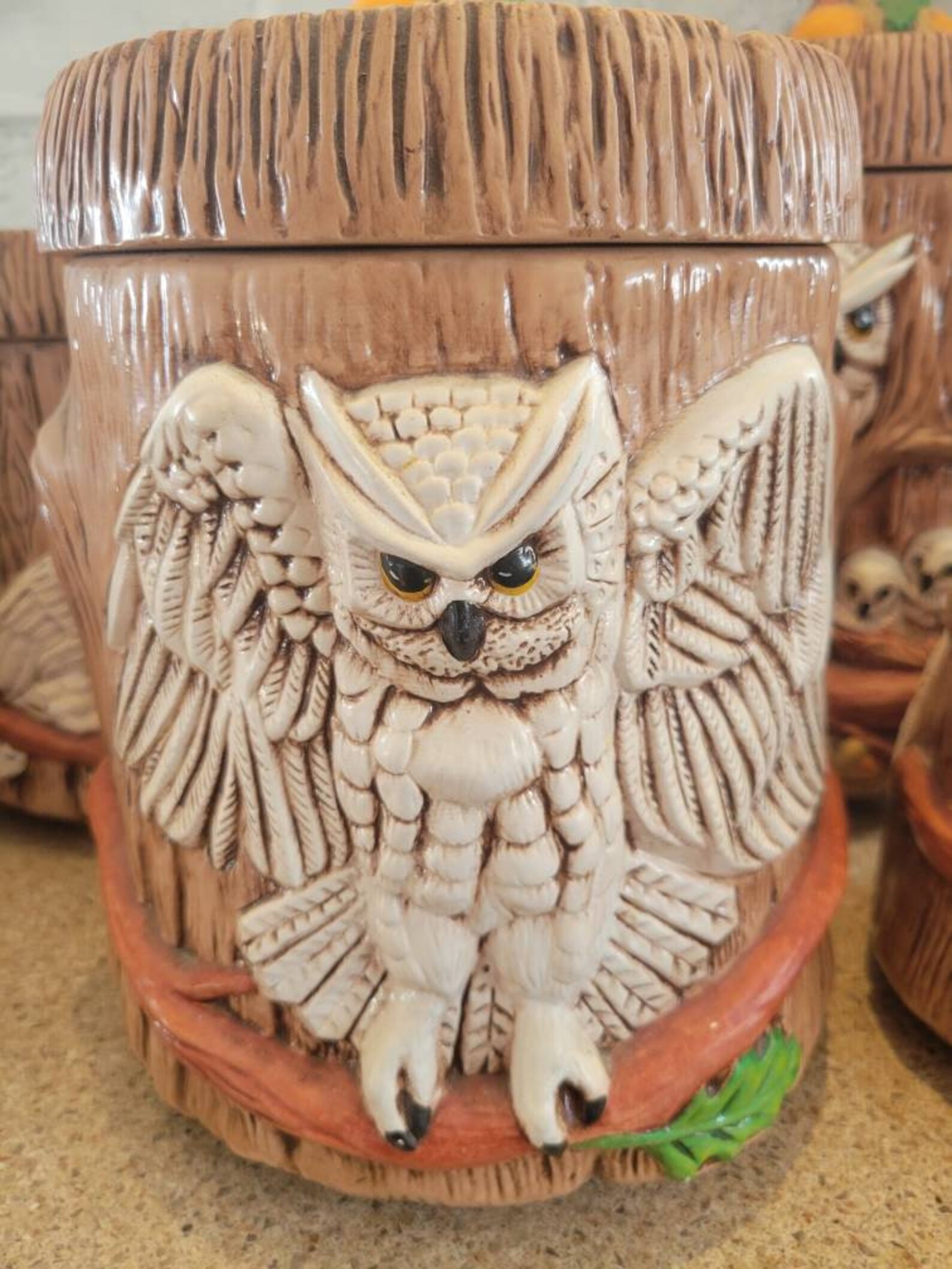 RARE MCM 1970's Hand-painted Ceramic Owl Cannister Set Set of 5 Pieces ...