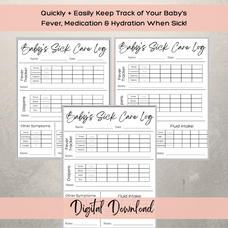 Baby Fever Log // Infant Health Log // Digital Download // Baby Forms ...