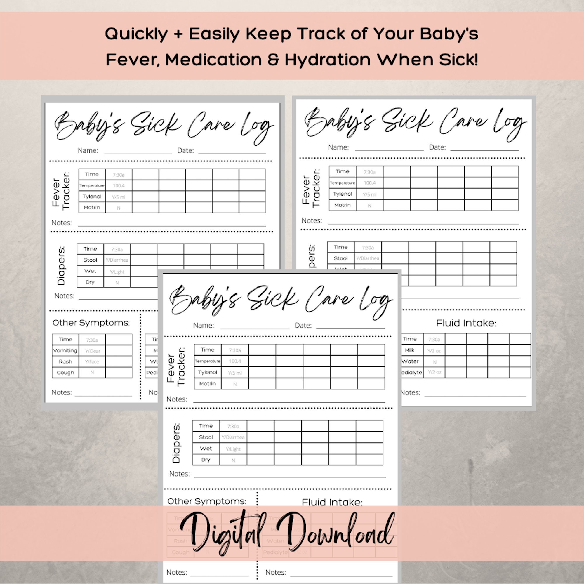 Baby Fever Log // Infant Health Log // Digital Download // Baby Forms ...