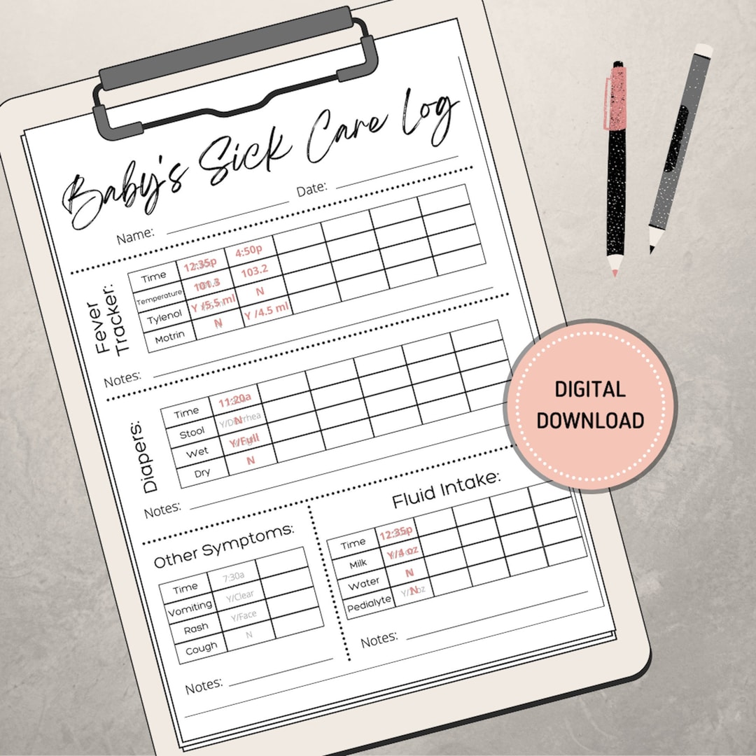 Baby Fever Log // Infant Health Log // Digital Download // Baby Forms ...