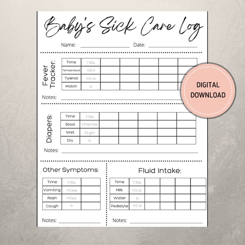 Baby Fever Log // Infant Health Log // Digital Download // Baby Forms ...