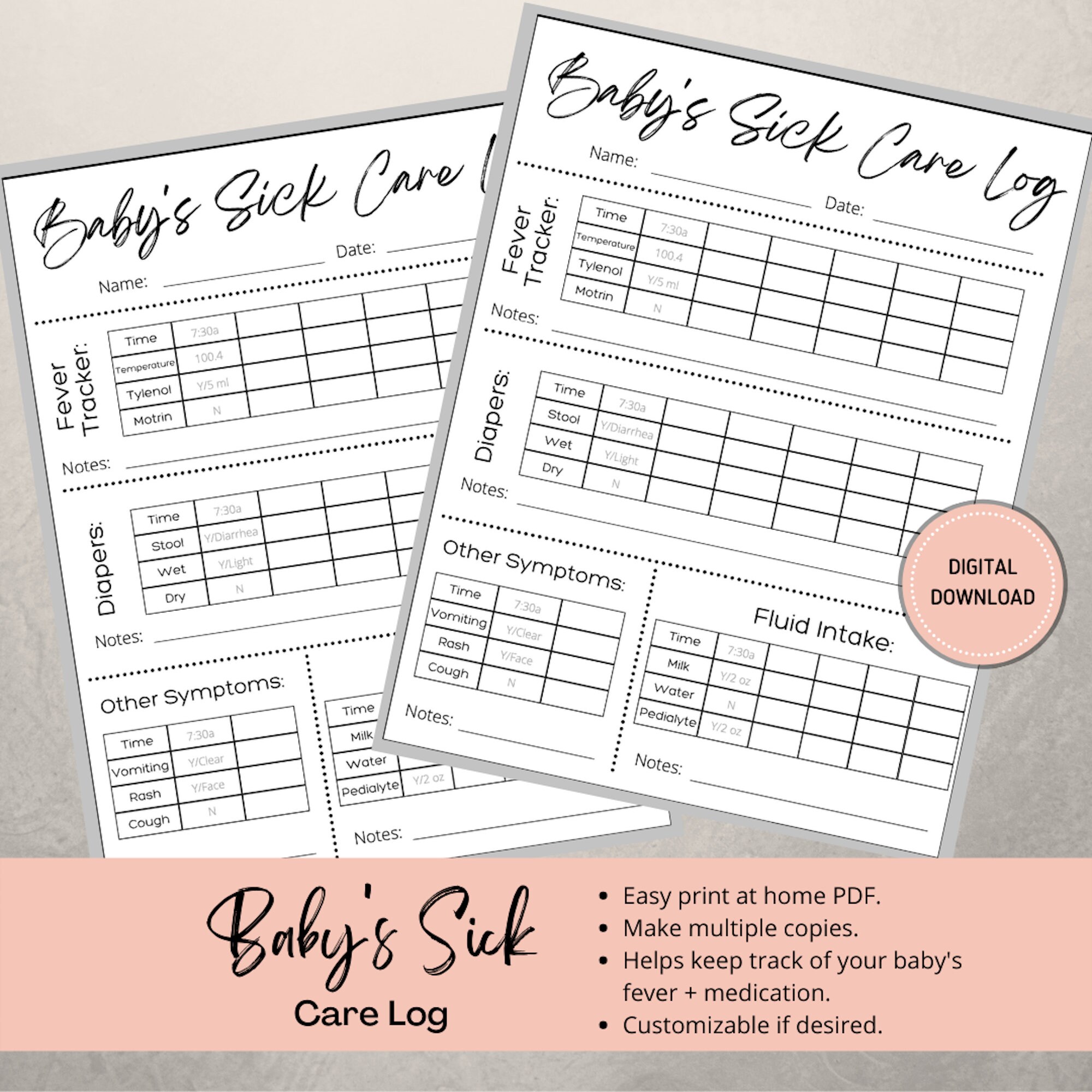 Baby Fever Log // Infant Health Log // Digital Download // Baby Forms ...