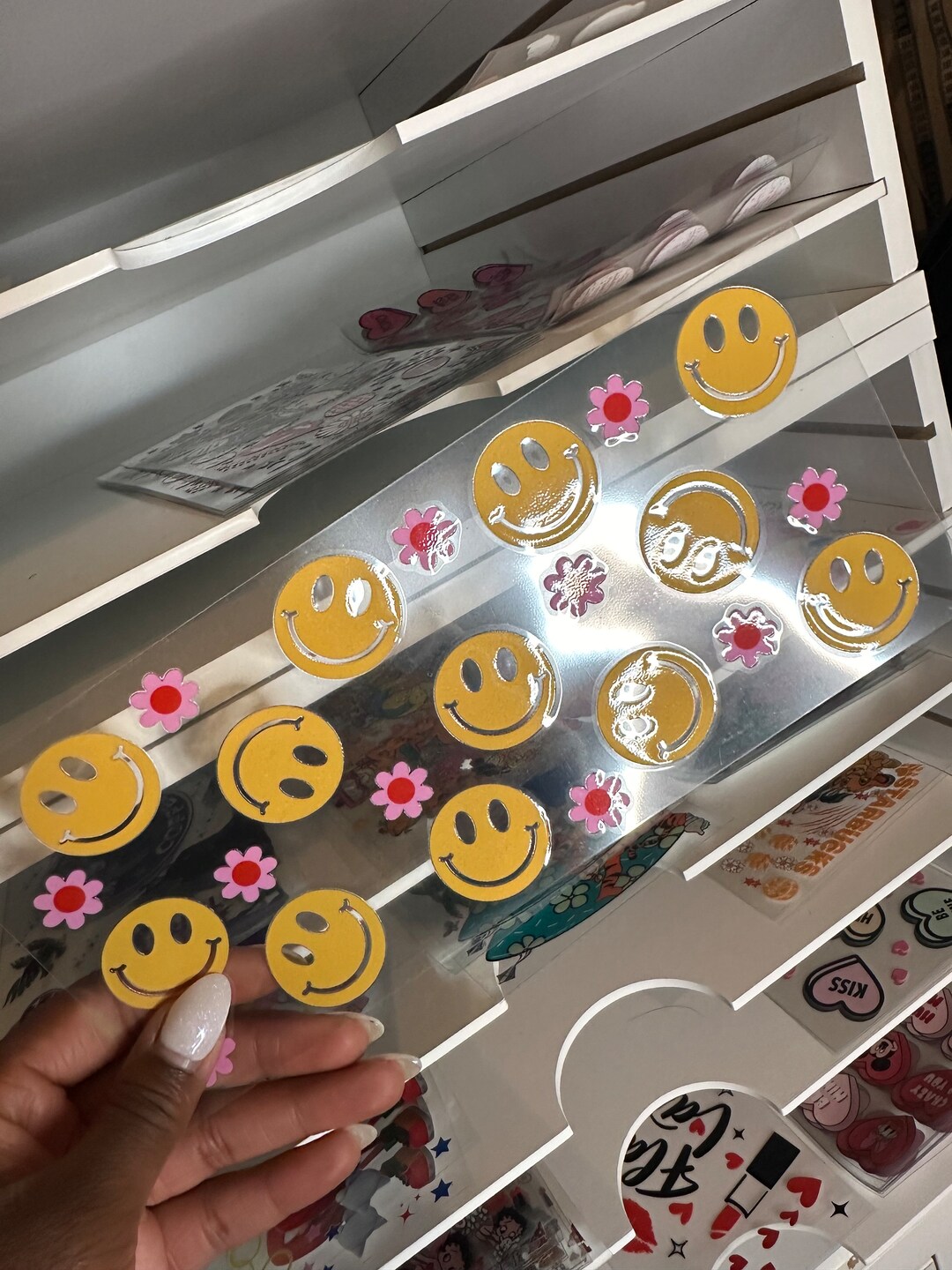 Smiley Face Flowers 16 Ounce Glass Cup Transfers UVDTF Glass Tumbler ...