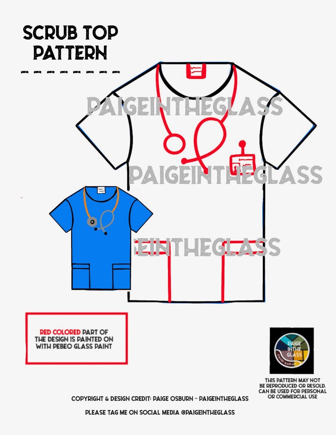Scrub Top Stained Glass Pattern - Etsy
