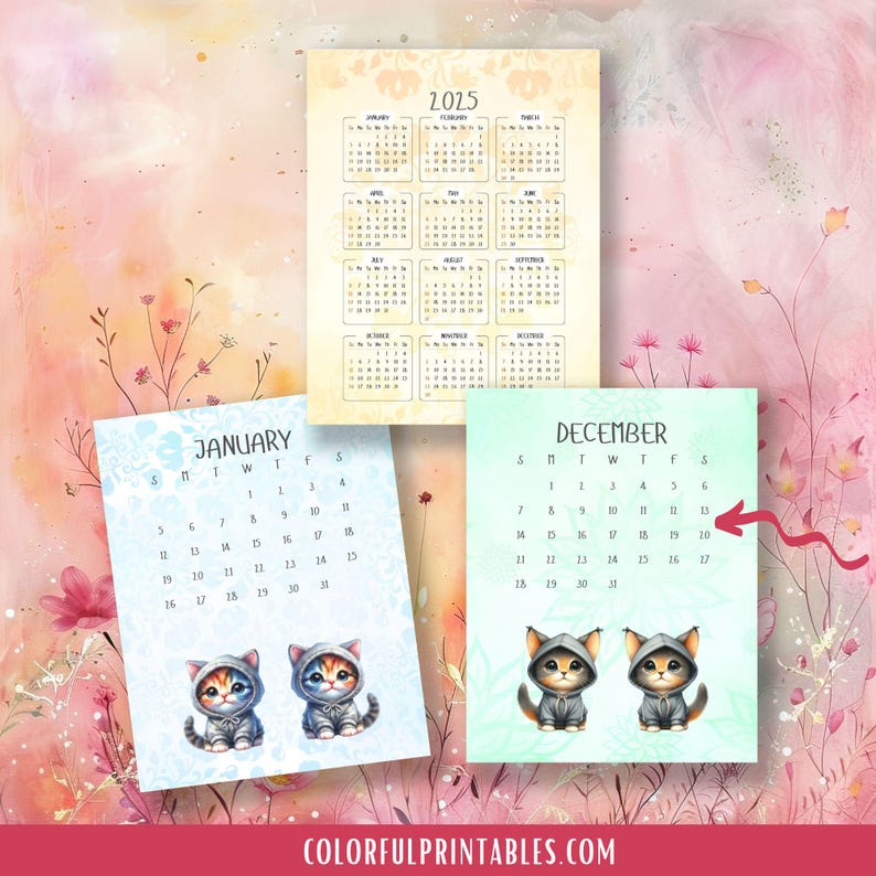 2025 Cute Cats Calendar Sunday Start Date Letter Size PDF - Etsy