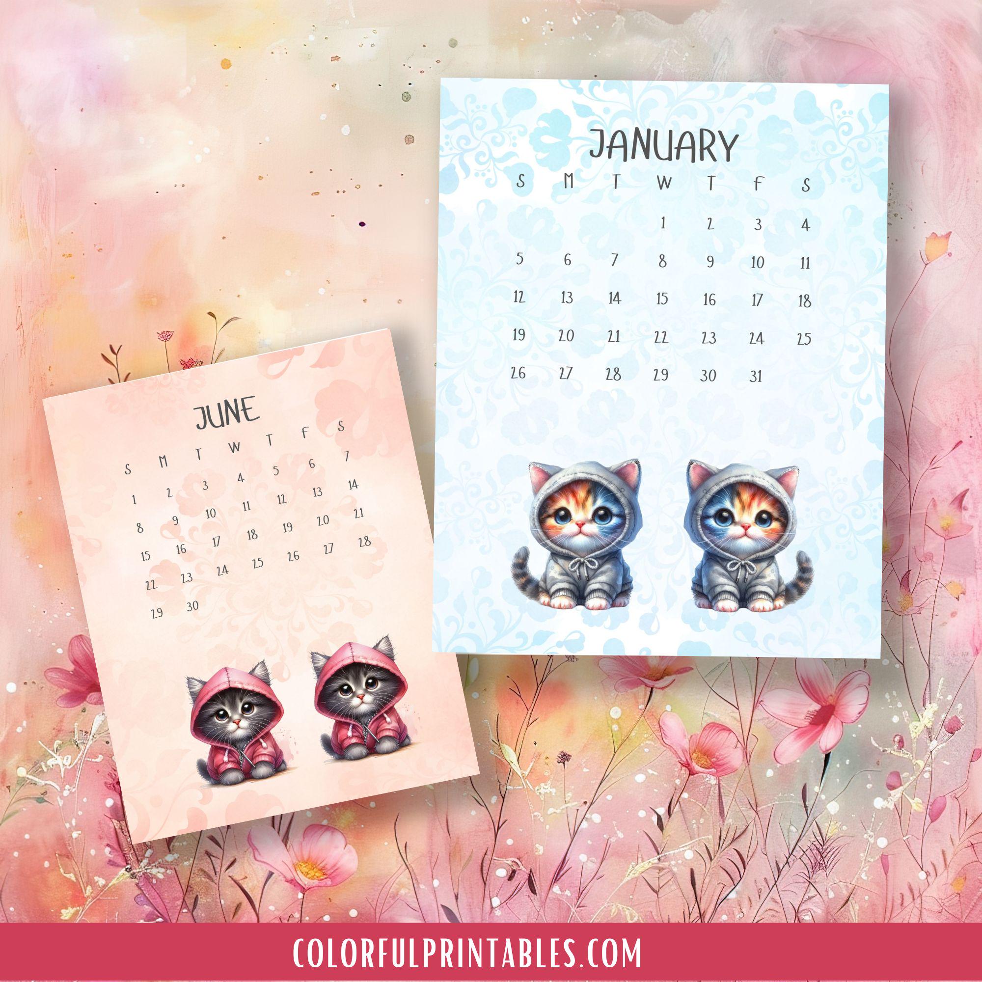 2025 Cute Cats Calendar Sunday Start Date Letter Size PDF - Etsy