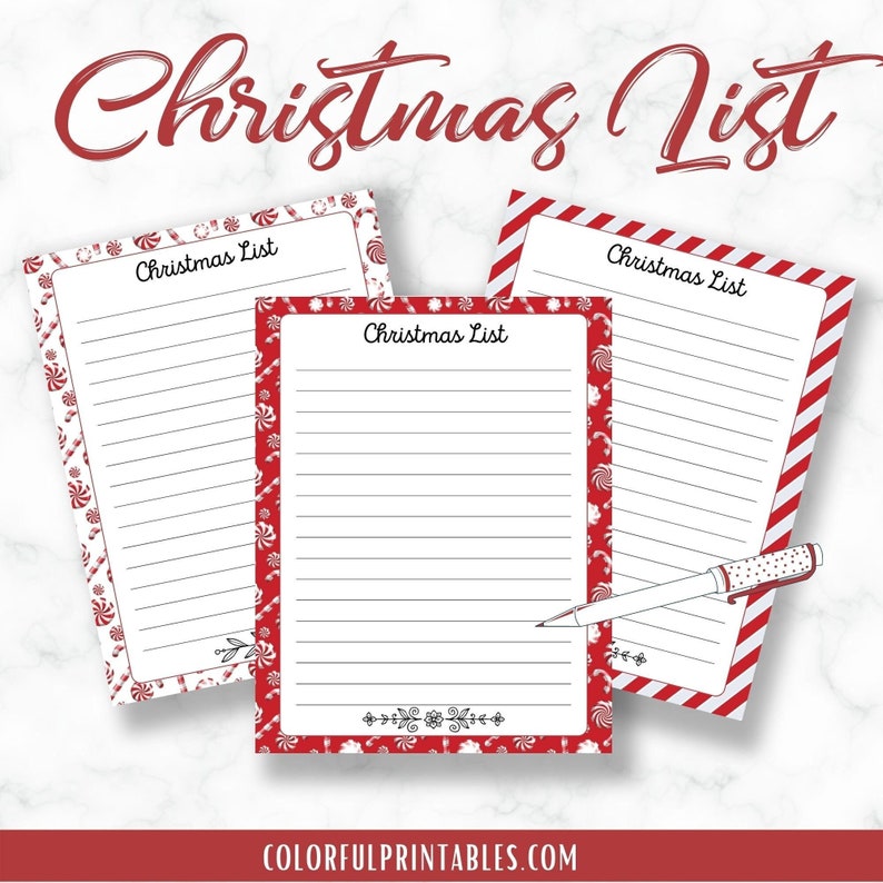 Christmas List Letter Size Notepaper Stationery 10 Different Designs ...