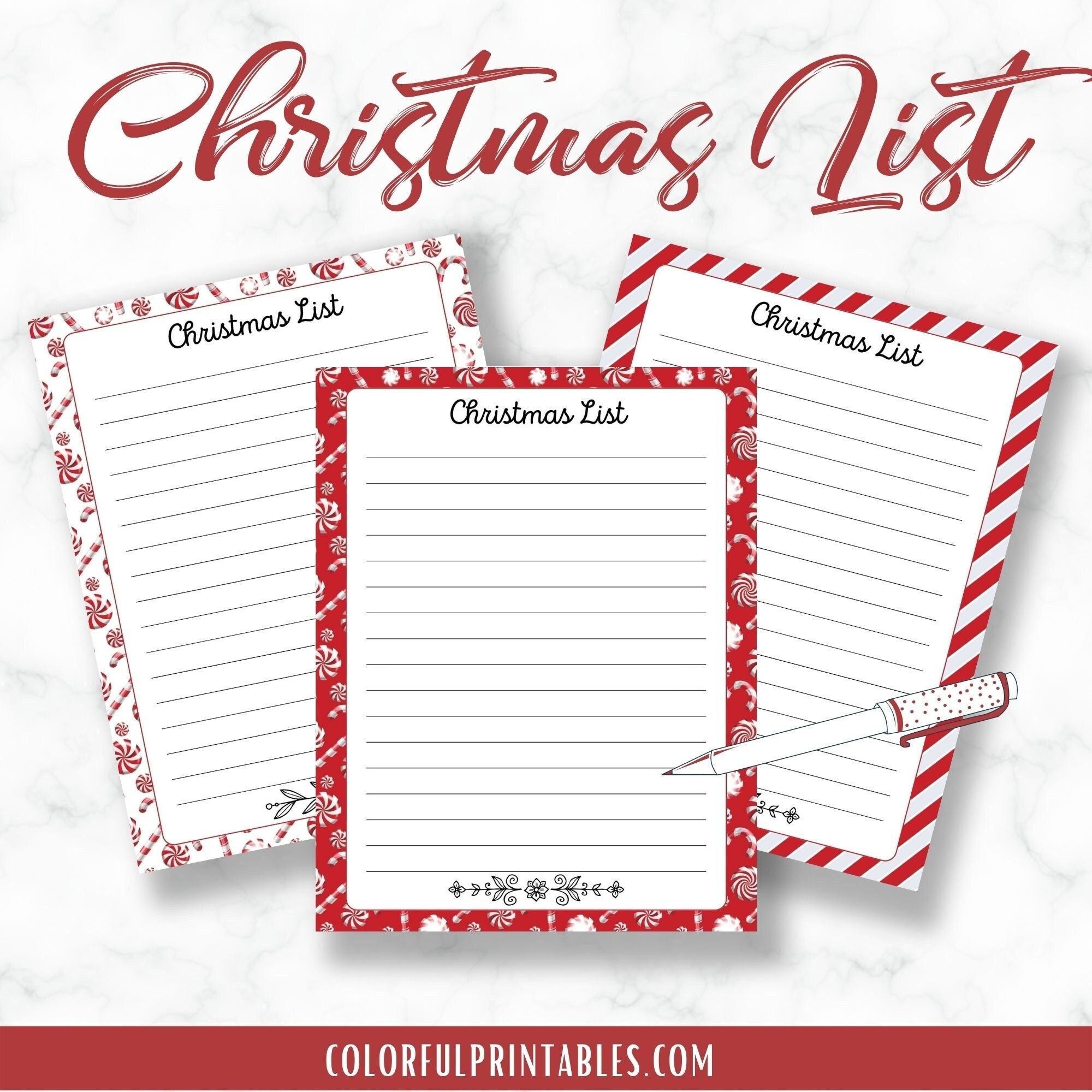 Christmas List Letter Size Notepaper Stationery 10 Different Designs ...