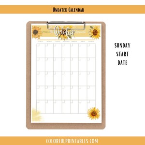 Sunflower Planner and Undated Calendar Weekly Planner Sunday Start PDF ...
