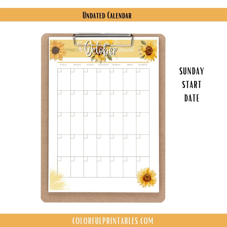 Sunflower Planner and Undated Calendar Weekly Planner Sunday Start PDF ...