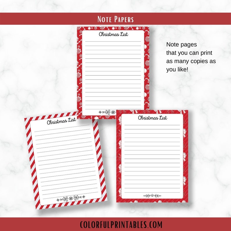 Christmas List Letter Size Notepaper Stationery 10 Different Designs ...
