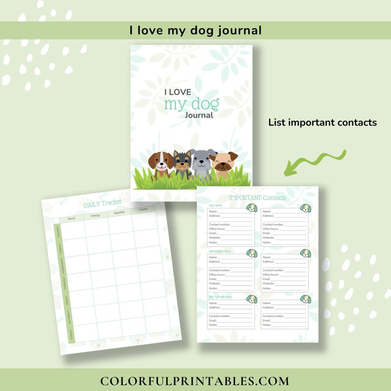 I Love My Dog Journal Printable Pet Planner Bundle, Pet Care Binder ...
