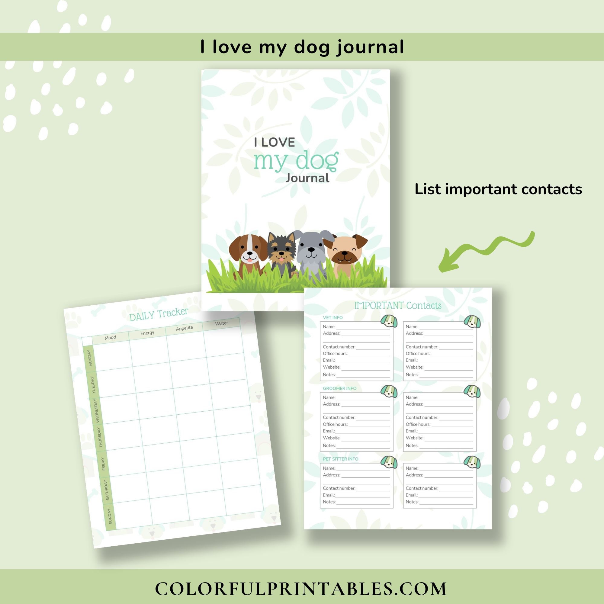 I Love My Dog Journal Printable Pet Planner Bundle, Pet Care Binder ...