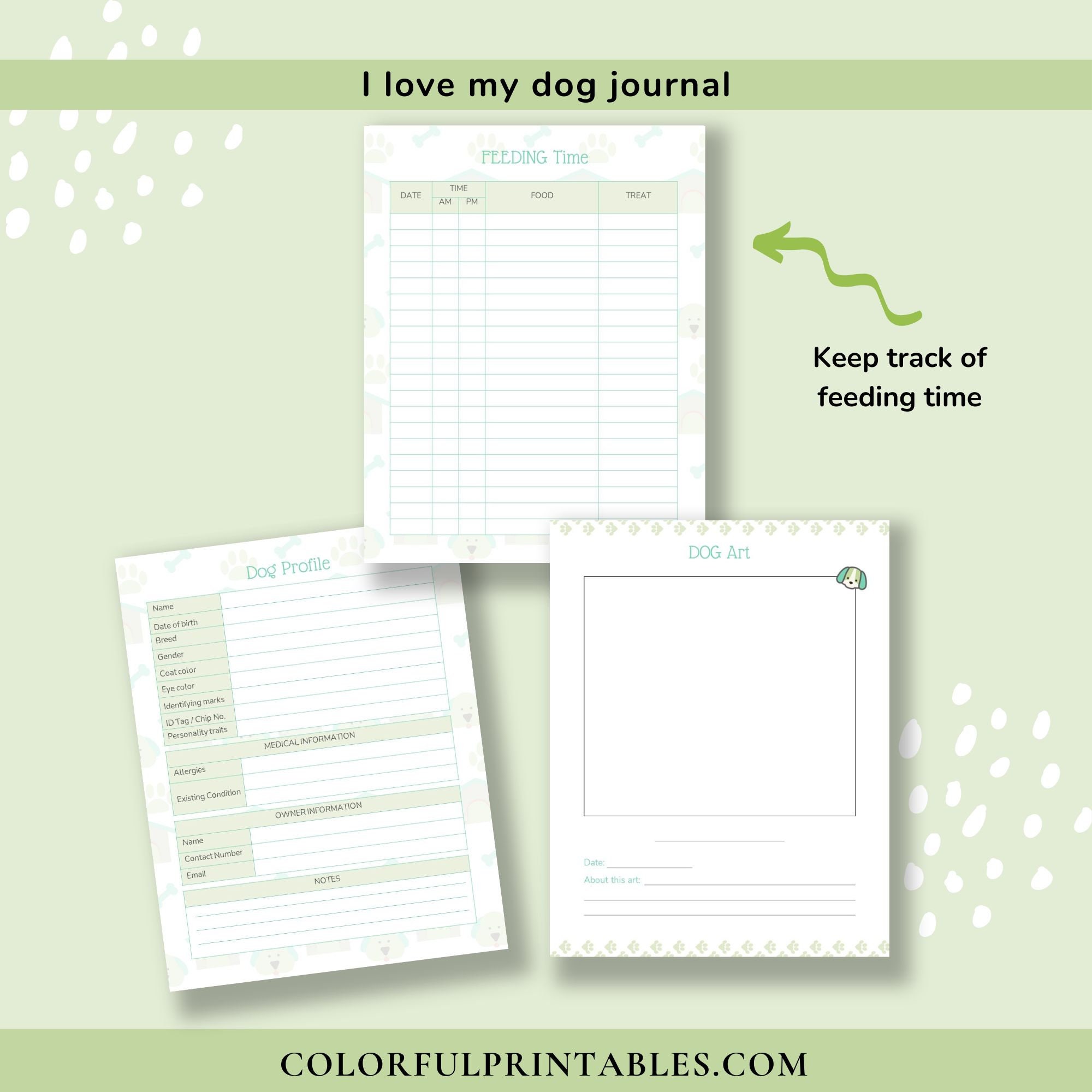 I Love My Dog Journal Printable Pet Planner Bundle, Pet Care Binder ...