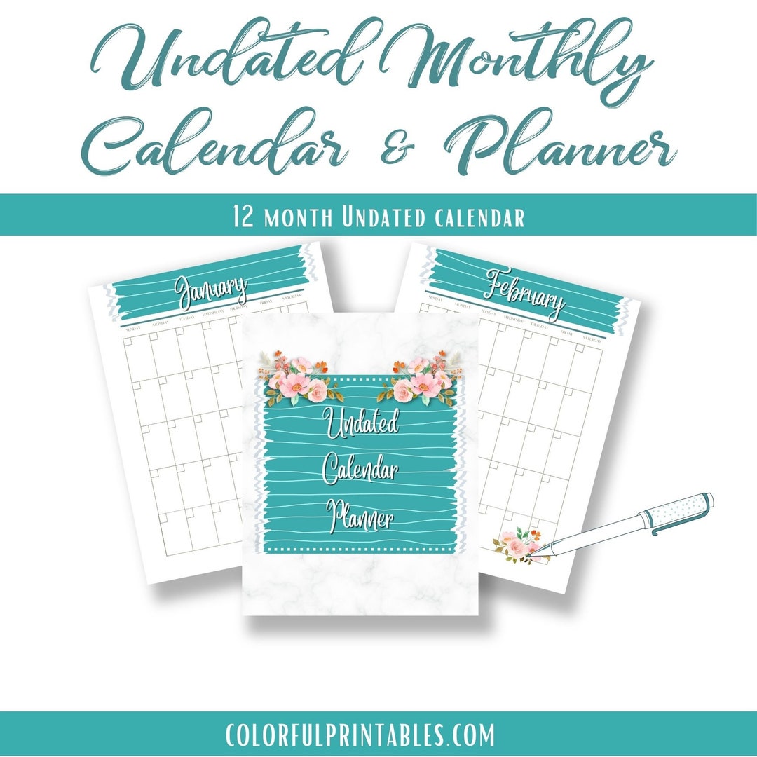 Teal Planner and Undated Calendar Weekly Planner Sunday Start PDF - Etsy