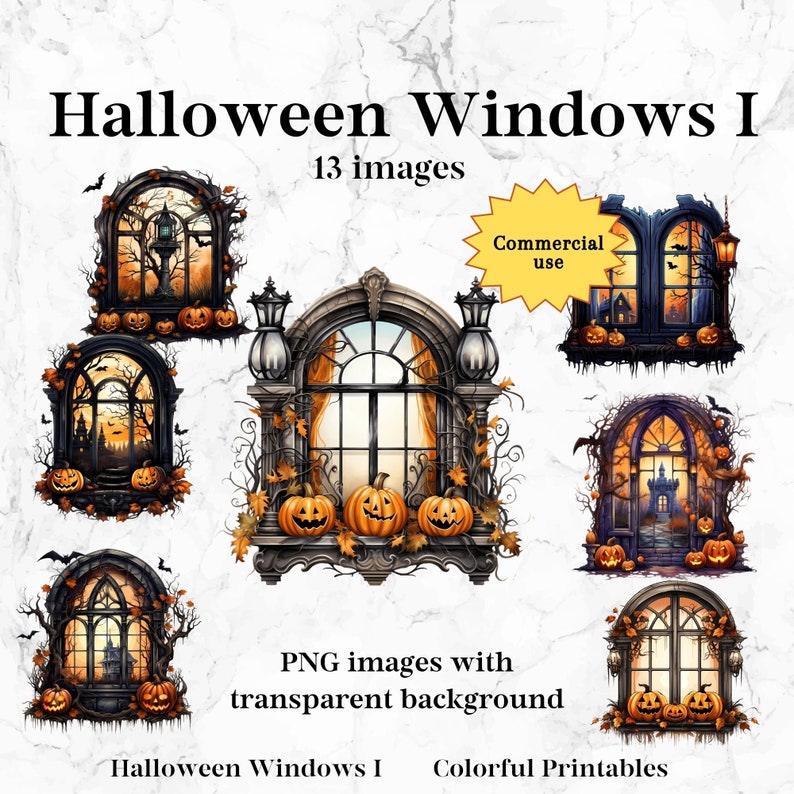 13 Scary Halloween Windows I Pngs Graphics for Printing and Sublimation ...