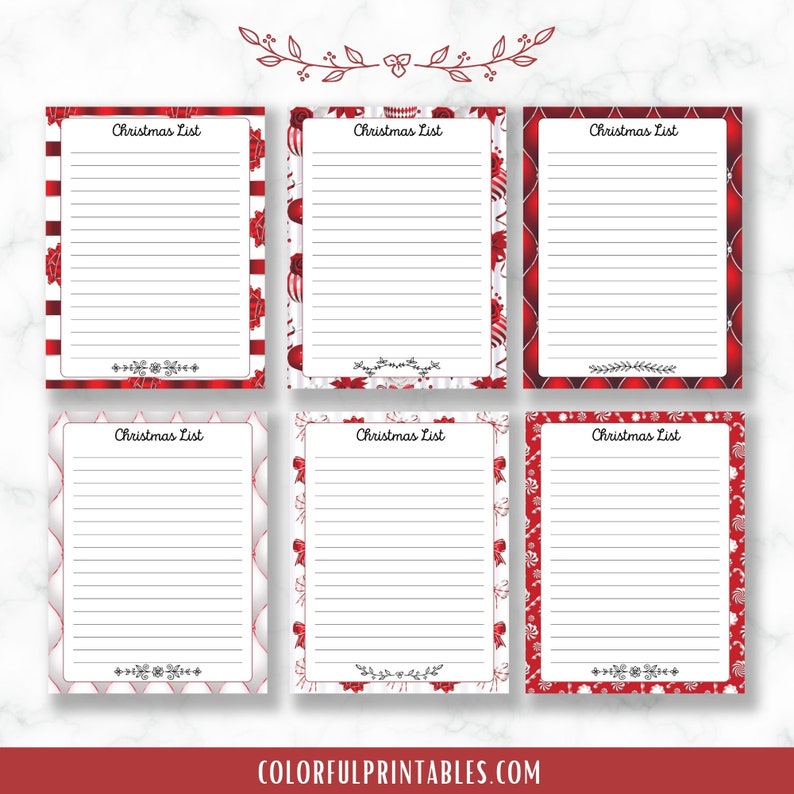 Christmas List Letter Size Notepaper Stationery 10 Different Designs ...