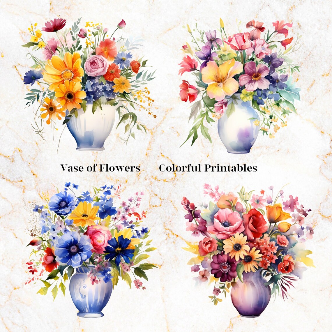 20 Beautiful Watercolor Flower Vase Graphics Transparent - Etsy