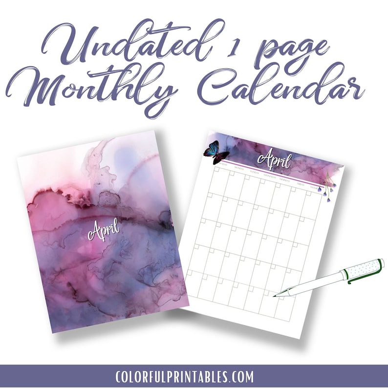 Alcohol Ink Midnight Blue Planner and Undated Calendar Sunday Start PDF ...