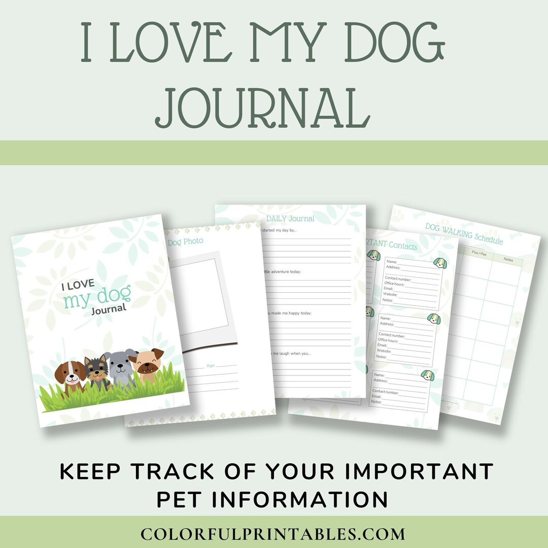 I Love My Dog Journal Printable Pet Planner Bundle, Pet Care Binder ...