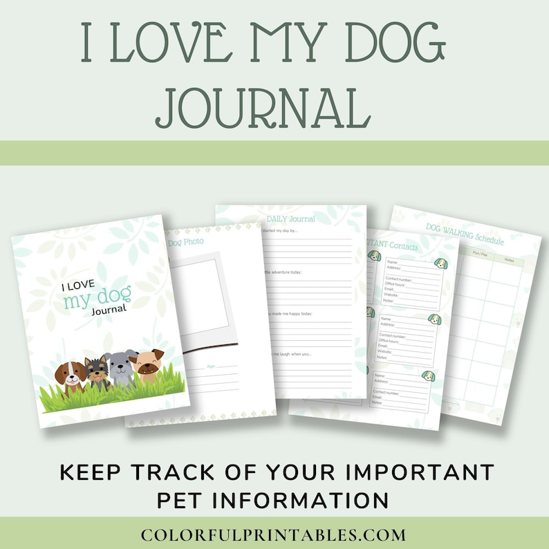 I Love My Dog Journal Printable Pet Planner Bundle, Pet Care Binder ...
